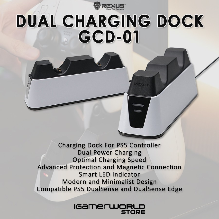 Rexus GCD01 / GCD-01 Dual Charging Dock For PS5 DualSense Controller ...