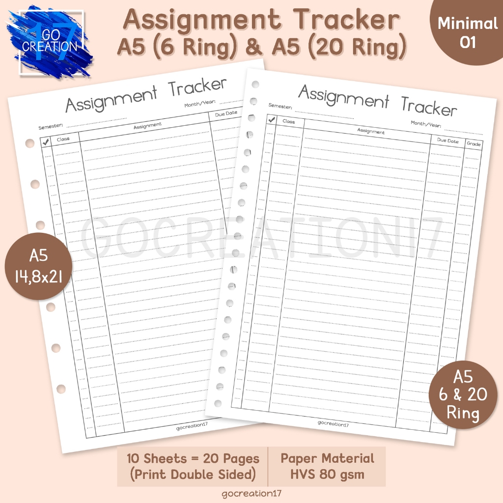 Simple Minimalist A5 Binder Assignment Tracker Paper Planner Book ...