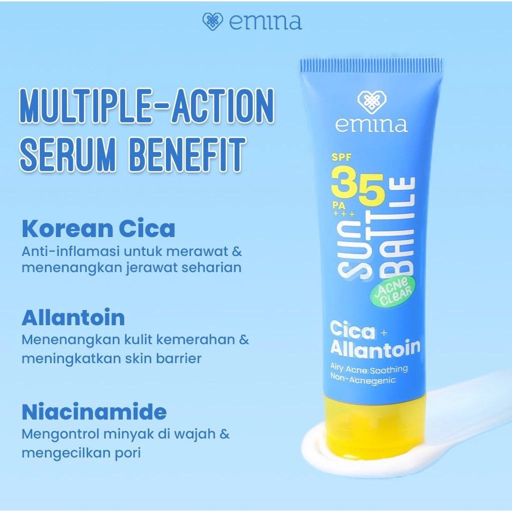 Emina Sun Battle SPF 35 PA+++ Acne Clear 50 mL sunscreen BLUE PACKAGING | Shopee Malaysia