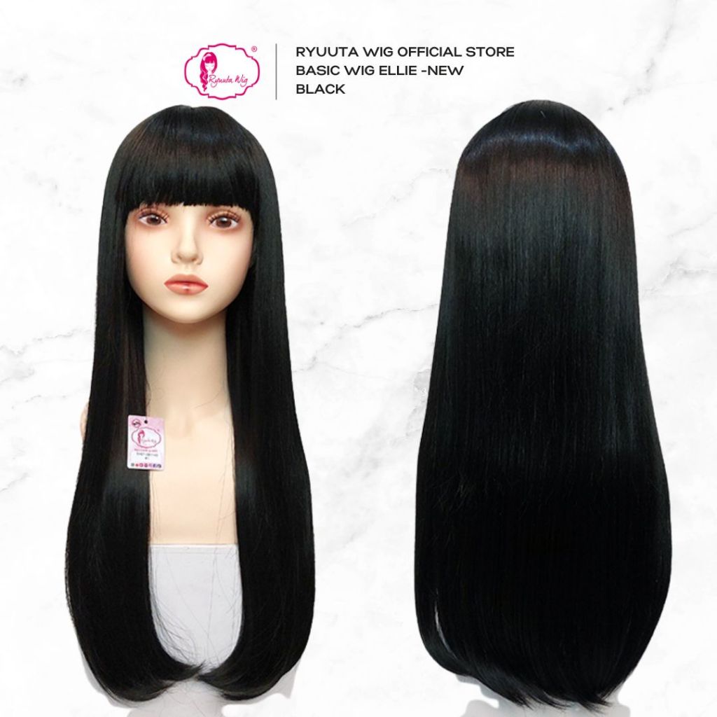 HITAM Ryuuta Wig Long Straight Front Bangs Ellie Black Brown 70cm ...
