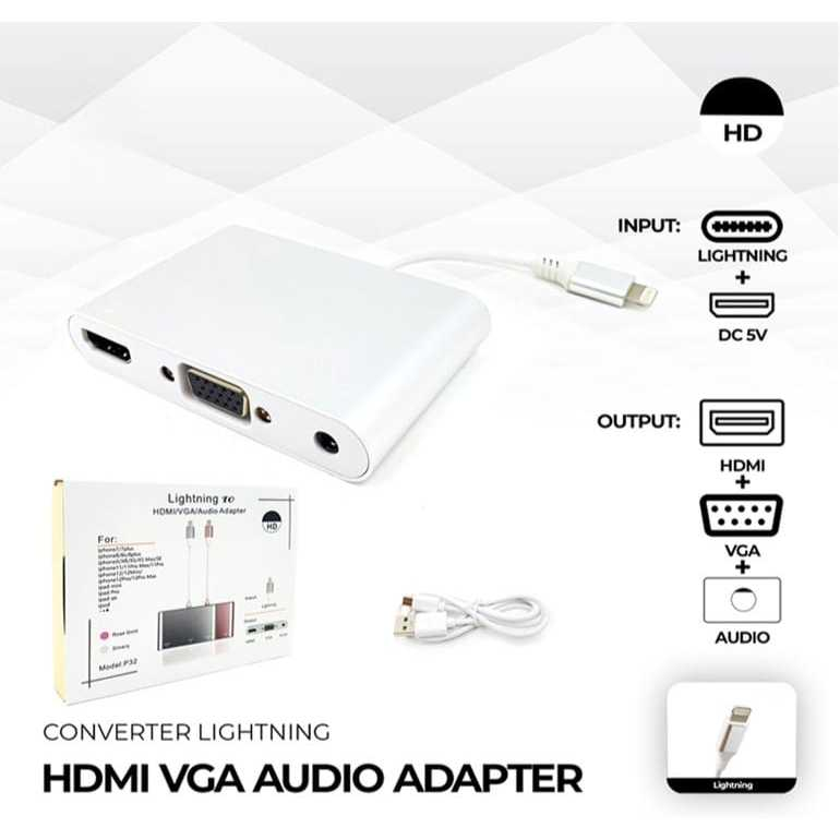 Adapter CONVERTER LIGHTNING(I PHONE) to hdmi VGA AUDIO PORT ipad iphone ...