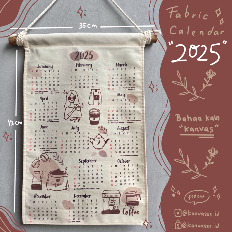 HIASAN DINDING Fabric calendar 2025/Fabric calendar 2025/Fabric ...