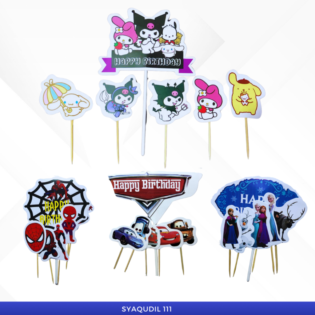 (1 Set of 6) HBD Cartoon Character Cake Topper / Birthday Cake Topper ...