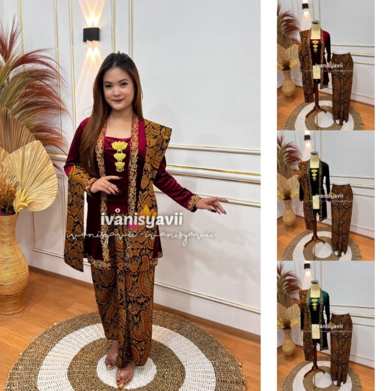 (1set Girls) Kebaya + Instant Jarik + Motif Shawl | Embroidered Long ...