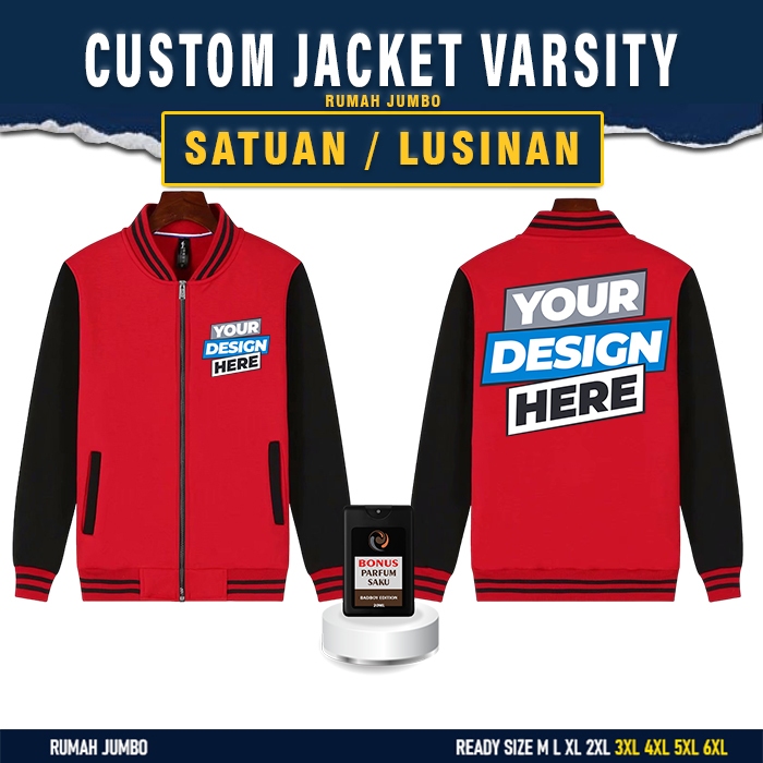 MERAH HITAM Custom Varsity Jacket, Screen Printed Bomber Unit, RED ...