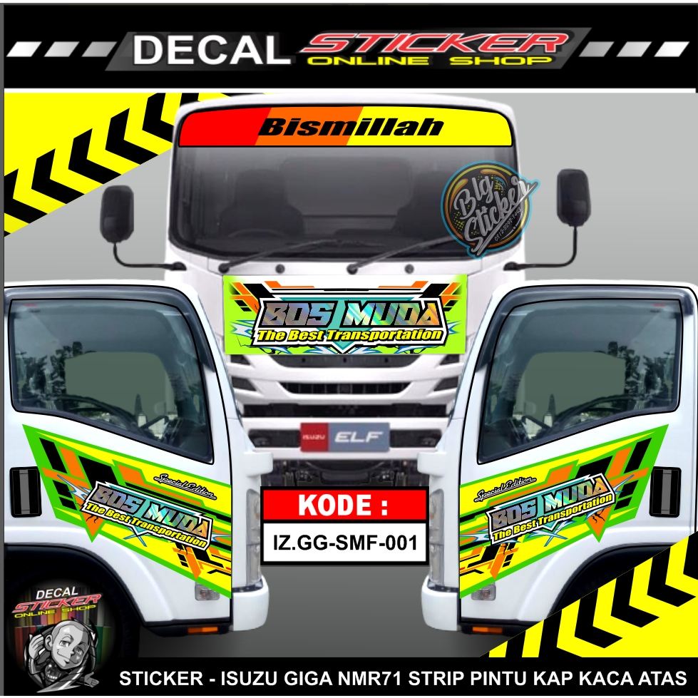 ISUZU GIGA STICKER FRONT HOOD + TOP GLASS + DOOR STRIP CAR DECAL ...