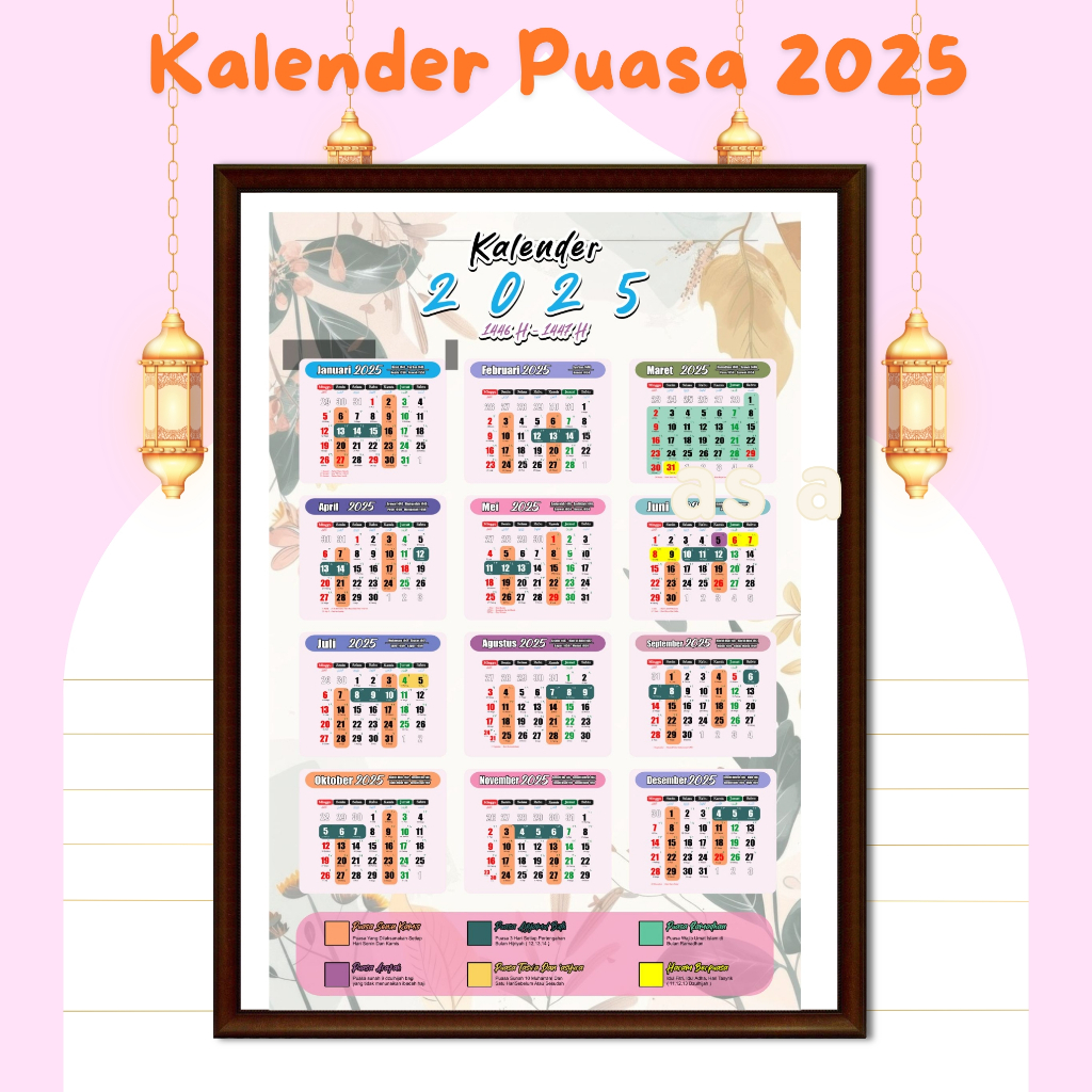 Masehi Hijri Year Wall Calendar Equipped with Sunnah Fasting Schedule ...