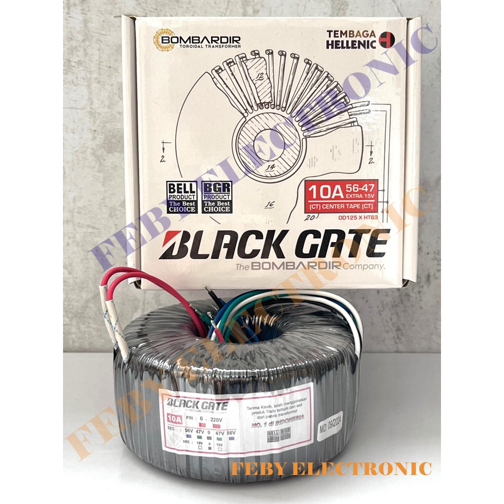 Trafo TOROID 10A CT 47V - 56V (+CT) 15V 10A BOMBBARDIR BLACK GATE BELL ...