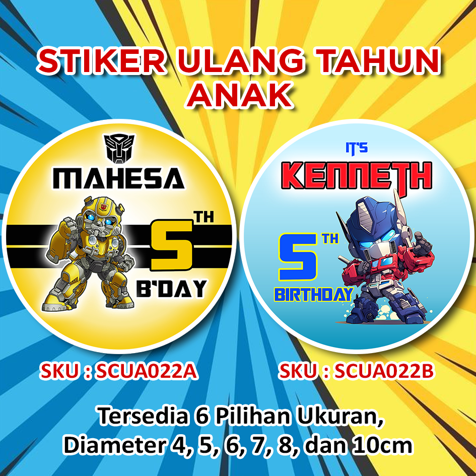 Children's BIRTHDAY STICKER CUTE TRANSFORMERS BUMBLEBEE OPTIMUSPRIME ...