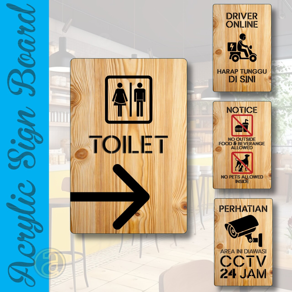 KAYU HIASAN DINDING TOILET Sign Wooden & Acrylic Frame 20x30cm - Cafe ...