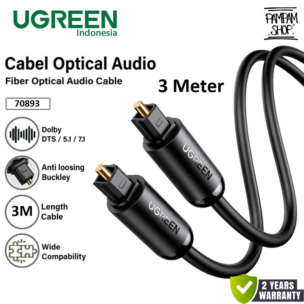 Ugreen 70893 Toslink Digital Optical SPDIF Audio Cable 3M 3 Meter Fiber ...