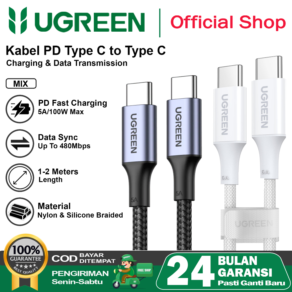 Ugreen Data Cable Type C To Type C 5A 100W Fast Charging | Shopee Malaysia