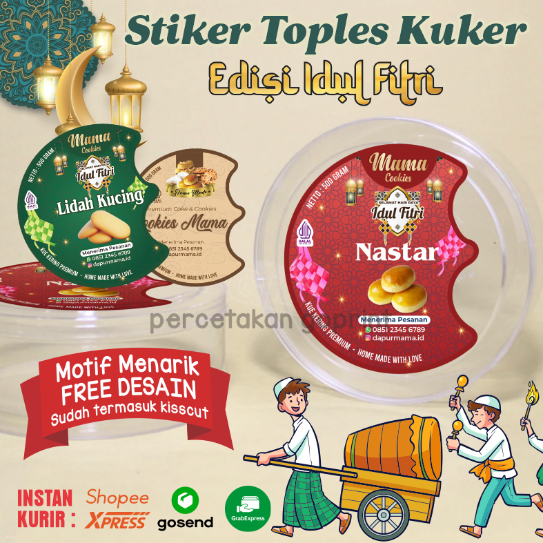 Print sticker labels for Eid al-Fitr cookie jars | Shopee Malaysia
