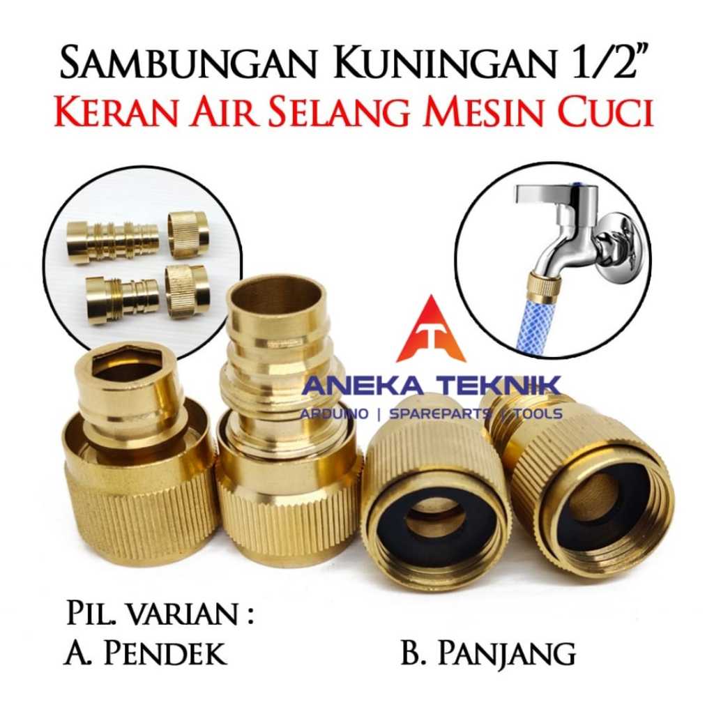 MESIN 1/2" NUT CONNECTOR Connection Brass Washing Machine Hose Water ...