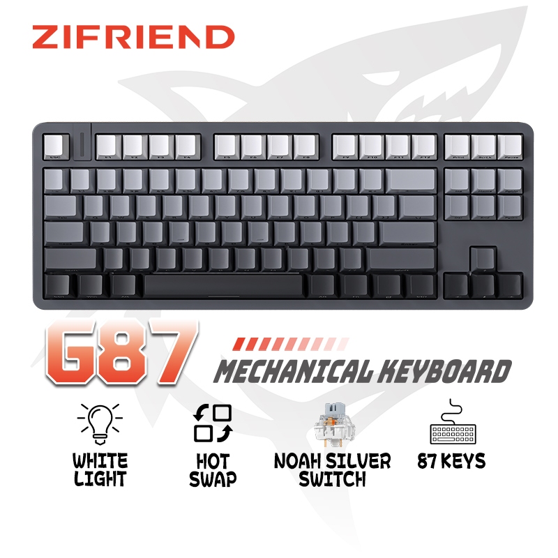 Zifriend G87 Gaming TKL Mechanical Keyboard Side Engraved Keycaps White Light Wired Silver ...
