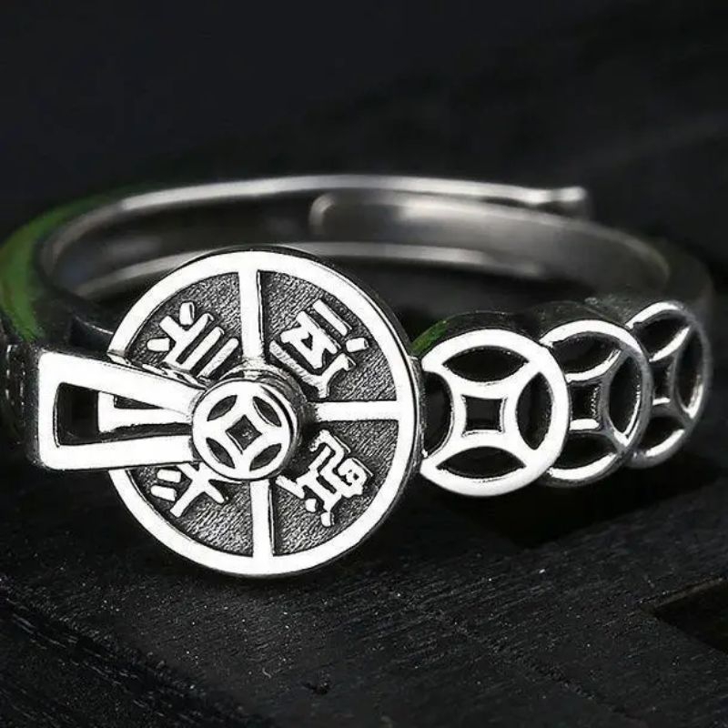 MATA Retro Ring Silver Fengshui Coin Design Directions / Fengshui Coin ...