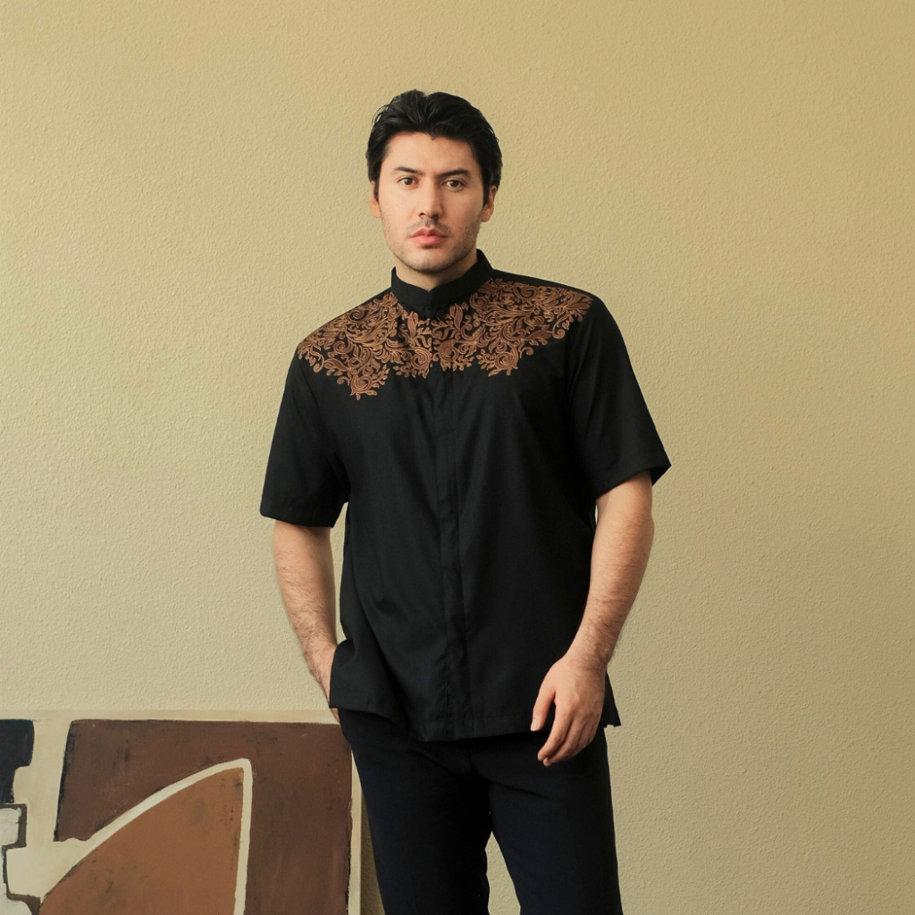 Bastoh Tabriz Adult Men's Koko Shirt Short Sleeve Gold Embroidery | Shopee Malaysia