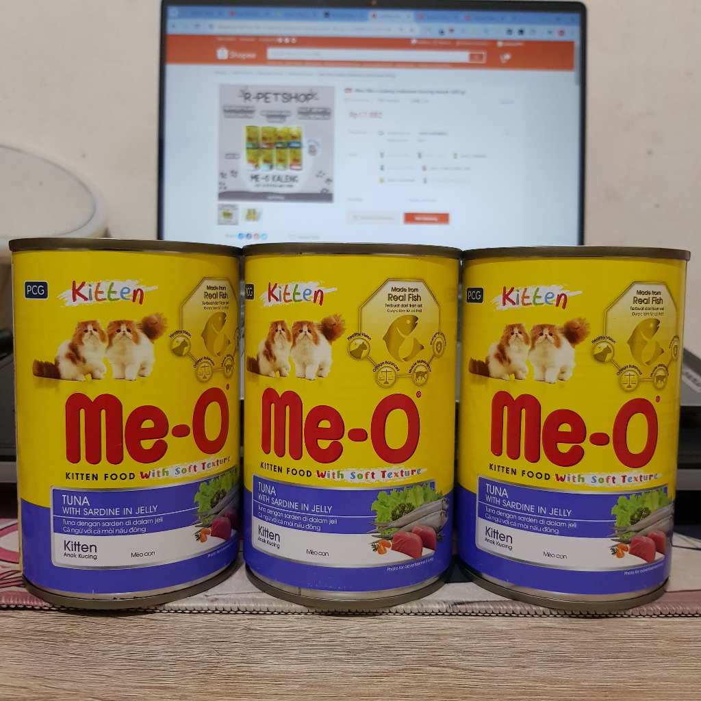 Meo Me-o canned wet cat food 400 gr Kitten Tuna with Sardines in Jelly ...