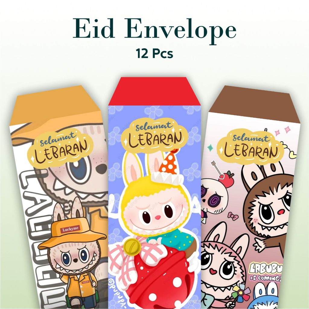 (12 Pcs) Labubu Motif Eid Envelopes 1 / Labubu Envelopes / Labubu Eid ...