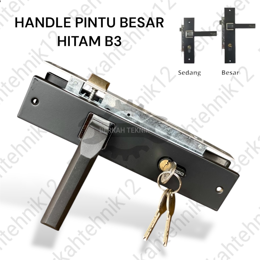 HITAM Large door lock Handle Set 25x5cm black Curved box lock latch ...