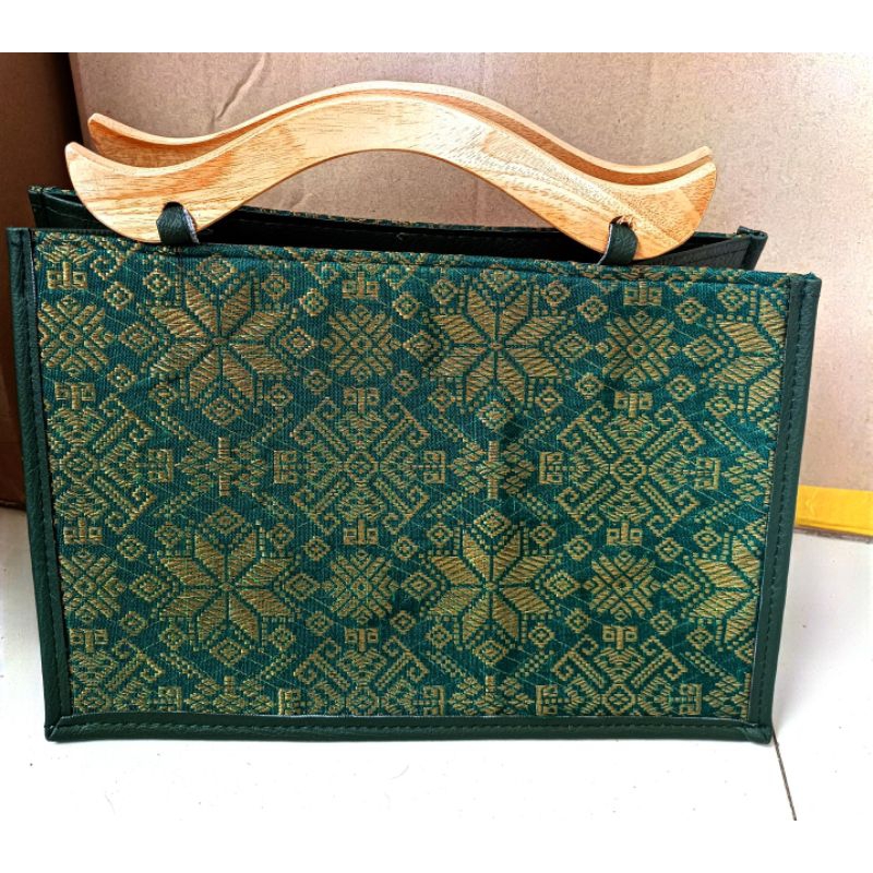 Songket Bag with Full Fabric and Wooden Handle Ethnic Souvenir Hampers ...