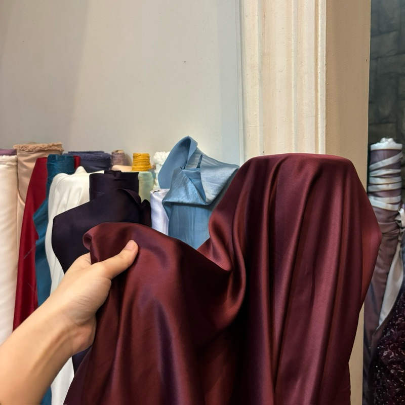 MERAH Premium Velvet Satin Fabric, Red Heart, Dark Red, Uniform ...