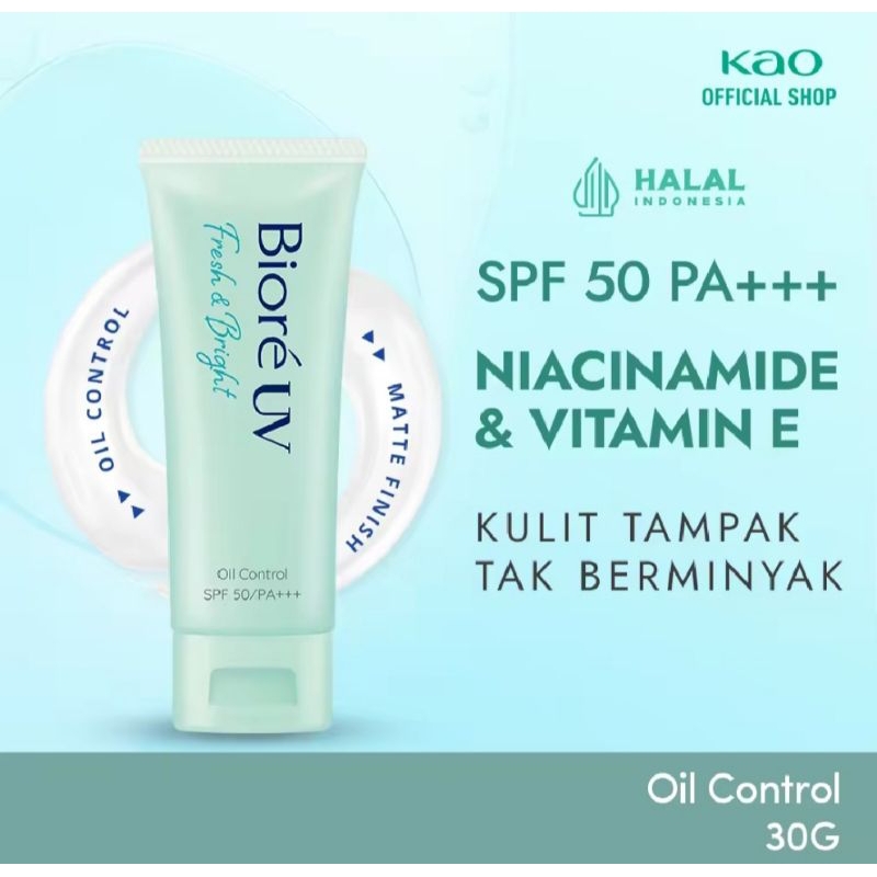 Biore UV Fresh & Bright Oil Control Matte Sunscreen SPF 50+ PA+++ 30g ...