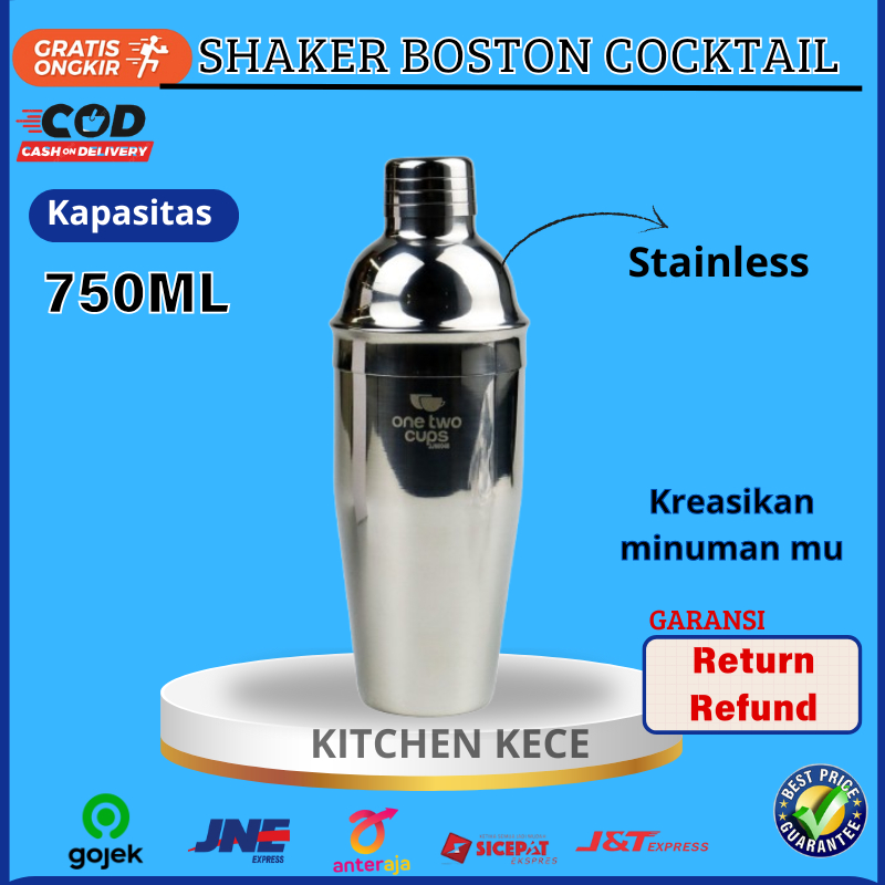 One Two Cups Cocktail Shaker Bartender Boston Style Stainless Steel ...