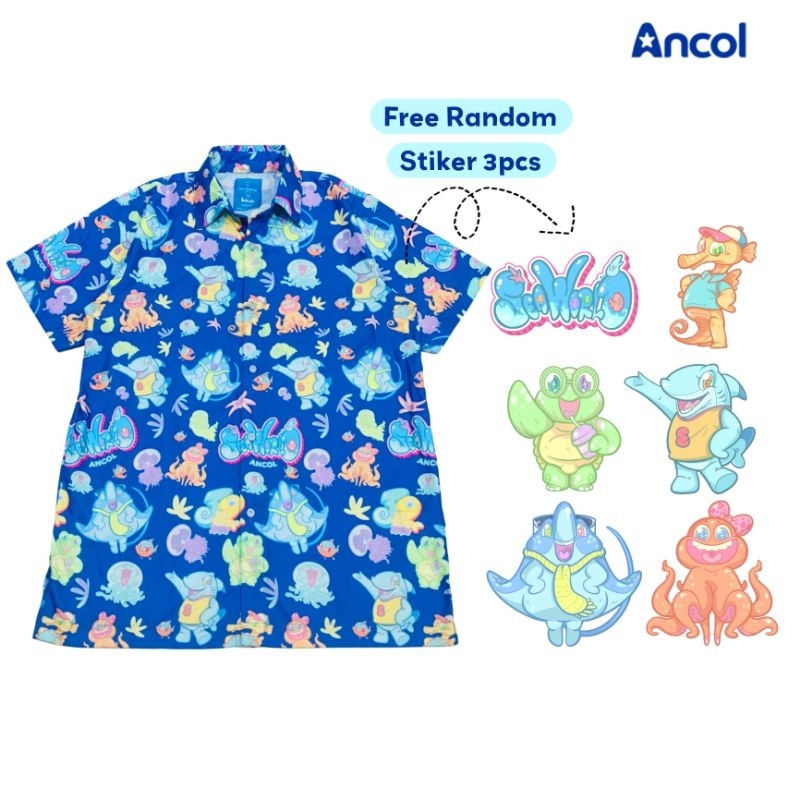 KEMEJA (free 3pcs Stickers) SeaWorld Ancol x WD Willy Blue Shirt ...