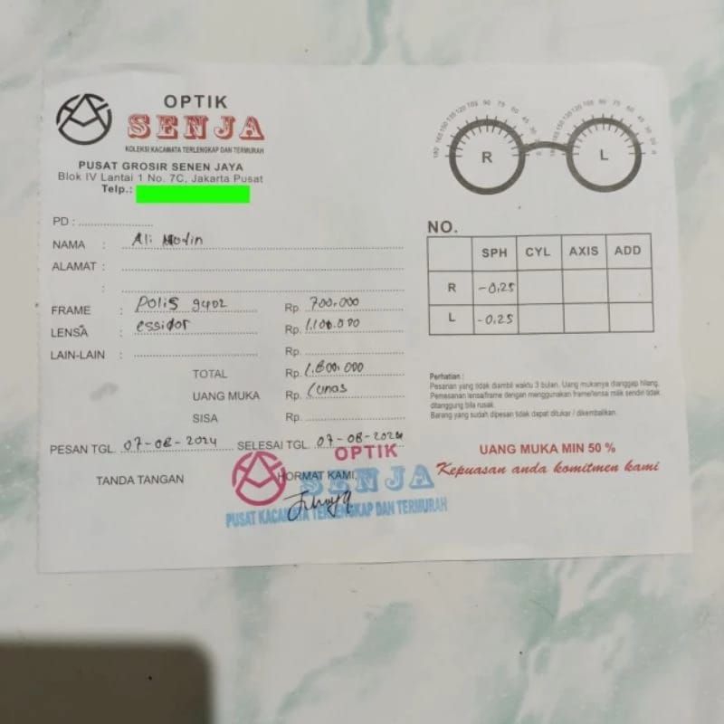 Note Glasses bon+Optical Stamp Receipt | Shopee Malaysia