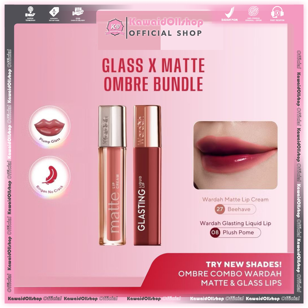 Ombre Wardah Glasting Liquid Lip + Matte Lip Cream PACKAGE | Shopee ...