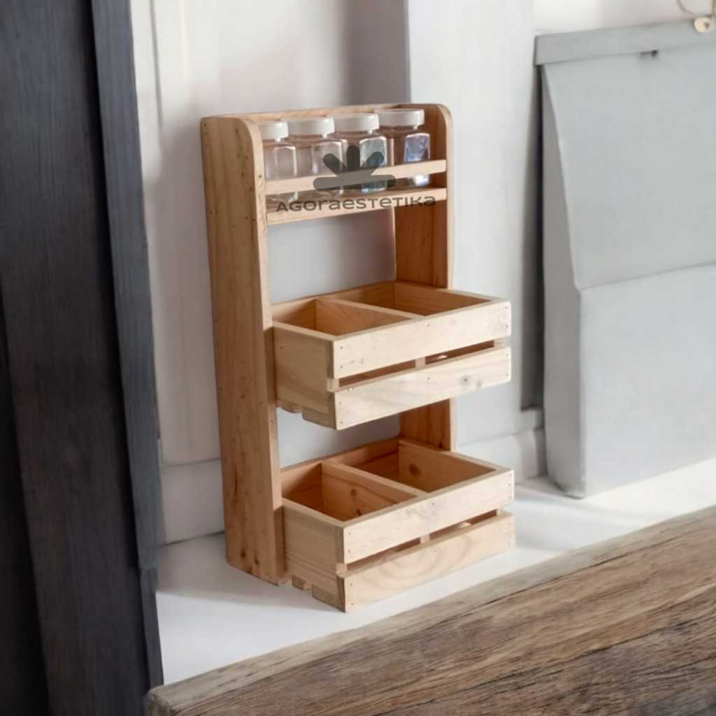 KAYU Onion Seasoning Egg Rack 3 Layers 4 Jars/Aesthetic Mini Kitchen ...