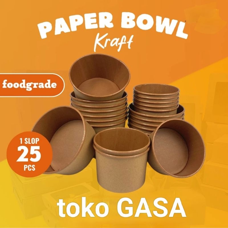 (25pcs) Kraft paper bowl 650ml brown laminated 1 slop/paper bowl/rice ...