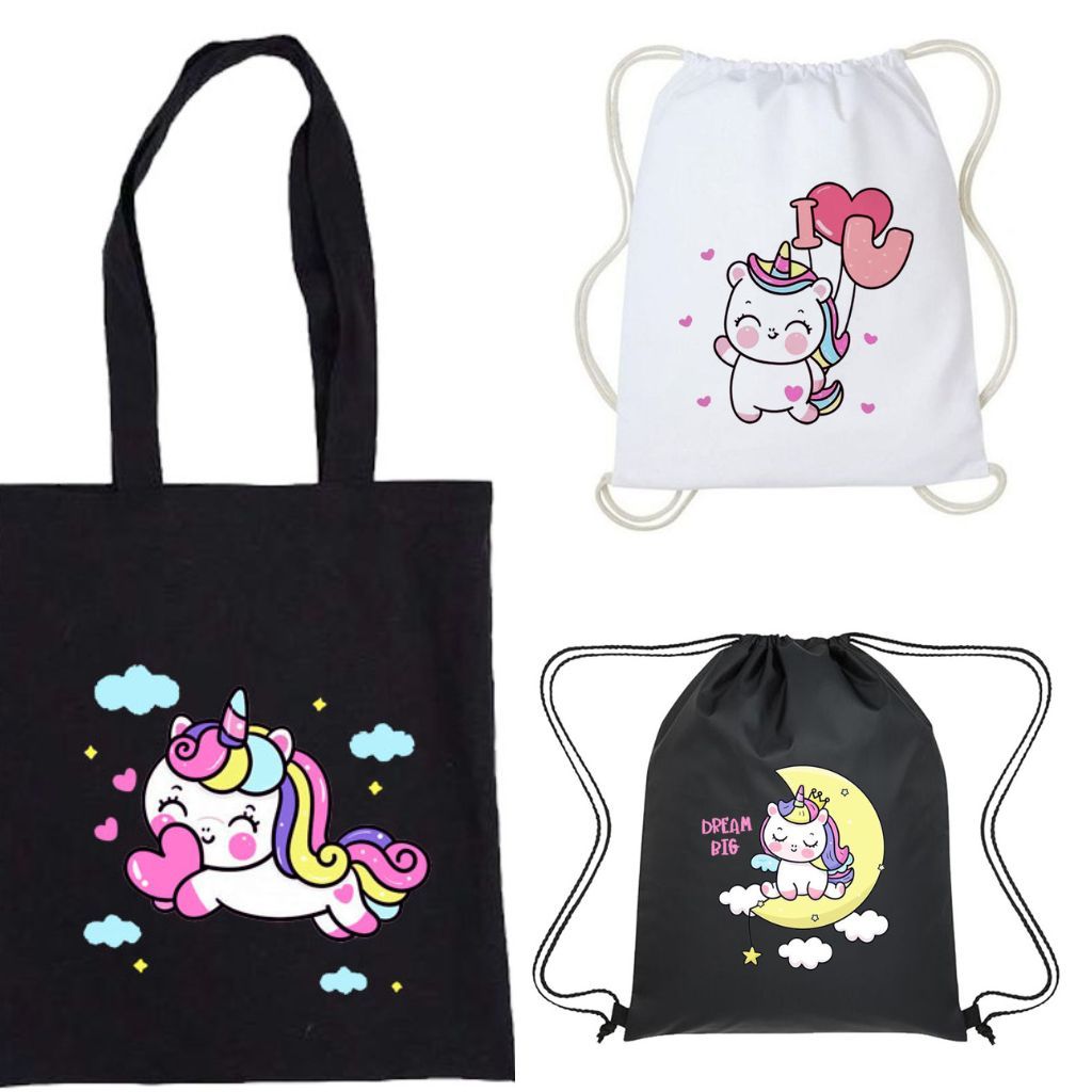 Cute Unicorn Totebag Premium Canvas Drawstring Bag for Women Aesthetic ...