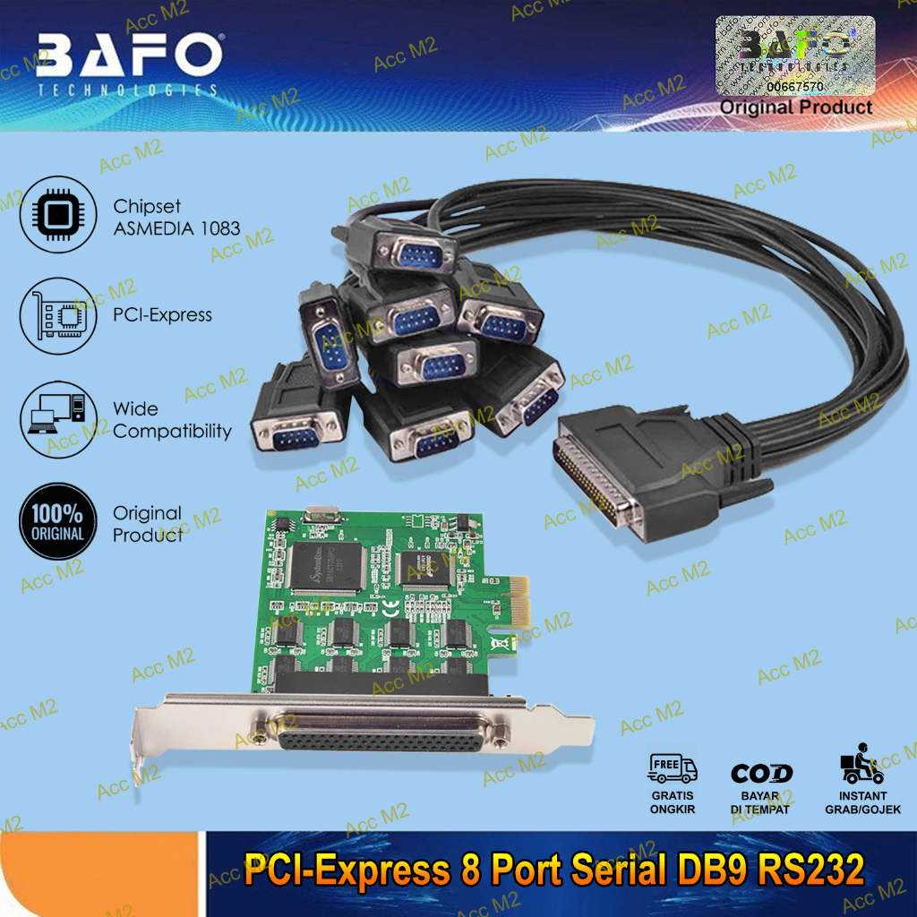 Bafo PCI Express 8 Port Series Card PCIe RS232 Male Extension COM DB9 ...