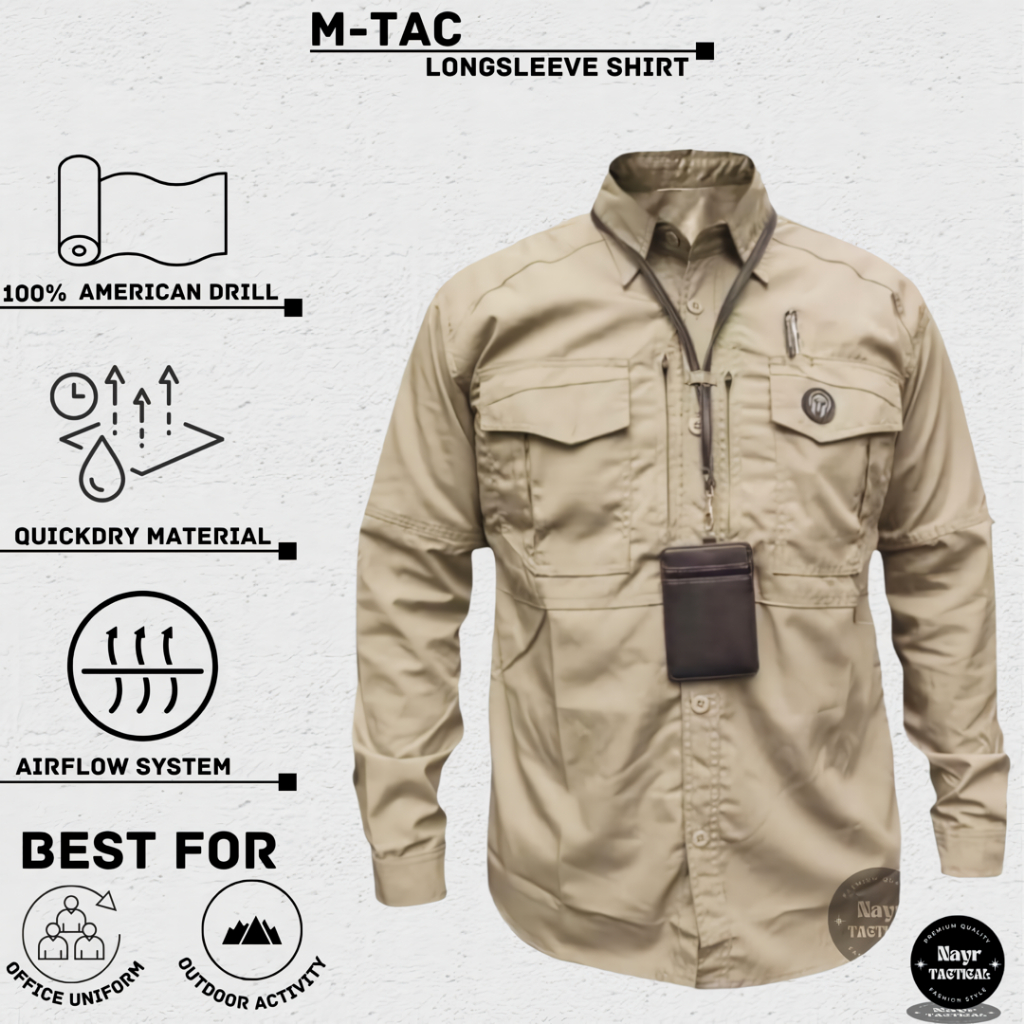 KEMEJA Custom EMBROIDERY - Men's Beige Long Sleeve Field Tactical Shirt ...
