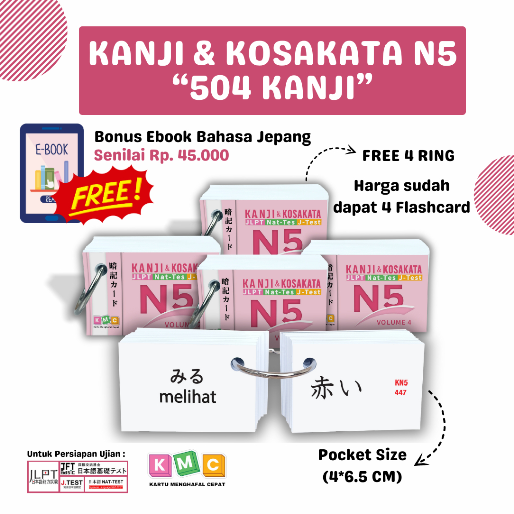 Flash cards Kanji Vocabulary JLPT N5 504 Japanese Kotoba | Shopee Malaysia