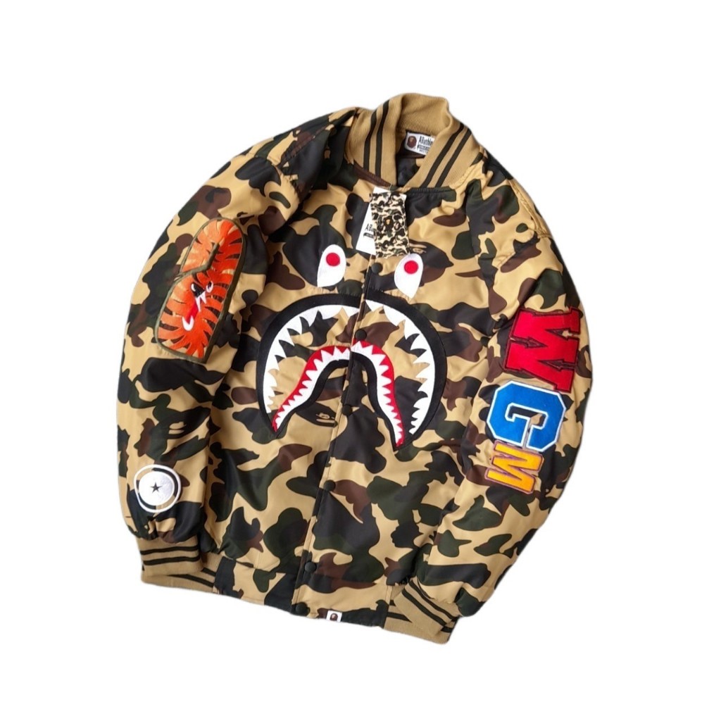 Bomber JACKET VARSITY BAPE A BATHING APE SHARK WGM CAMO BROWN | Shopee ...