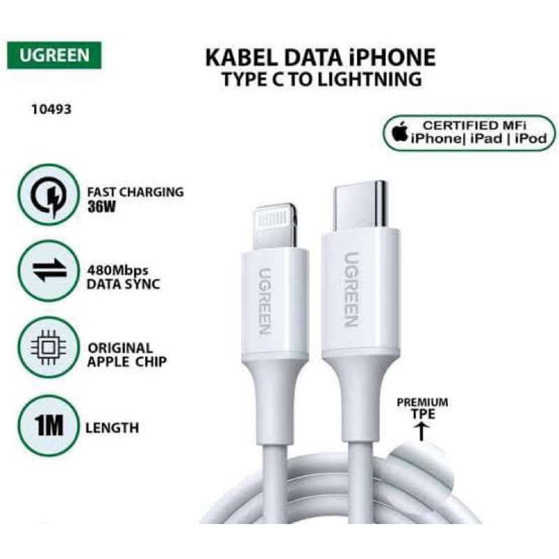 Ugreen Data Cable Charger Cable for iPhone iPad MFi USB Type C to Lightning Fast Charging US171 ...