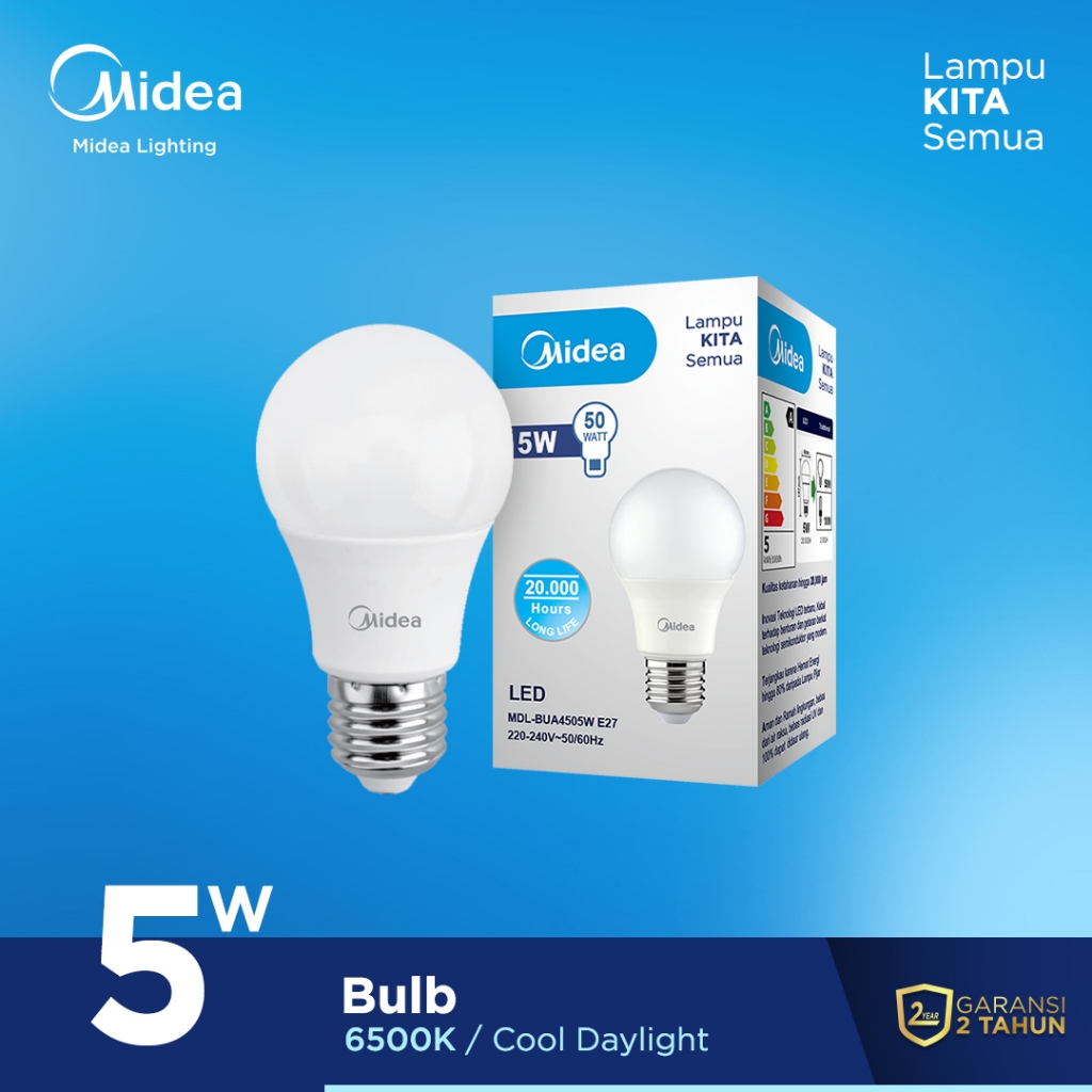 Midea Lighting - LED Bulb E27 5 Watt 6500K - White - Cool Daylight | Shopee Malaysia