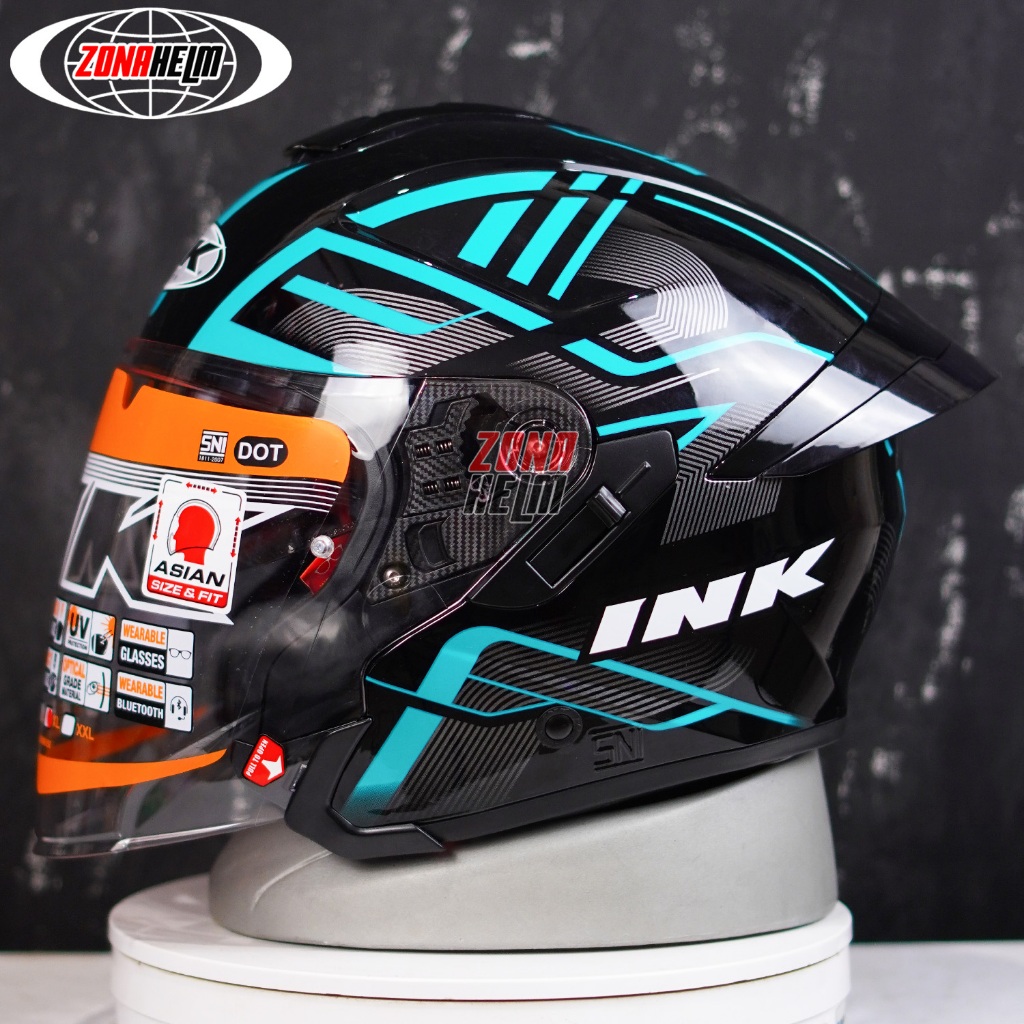Ink TERRA 2 MOTIF 1 BLACK GREEN GLOSSY ORIGINAL HALF SNI DOT HELMET ...