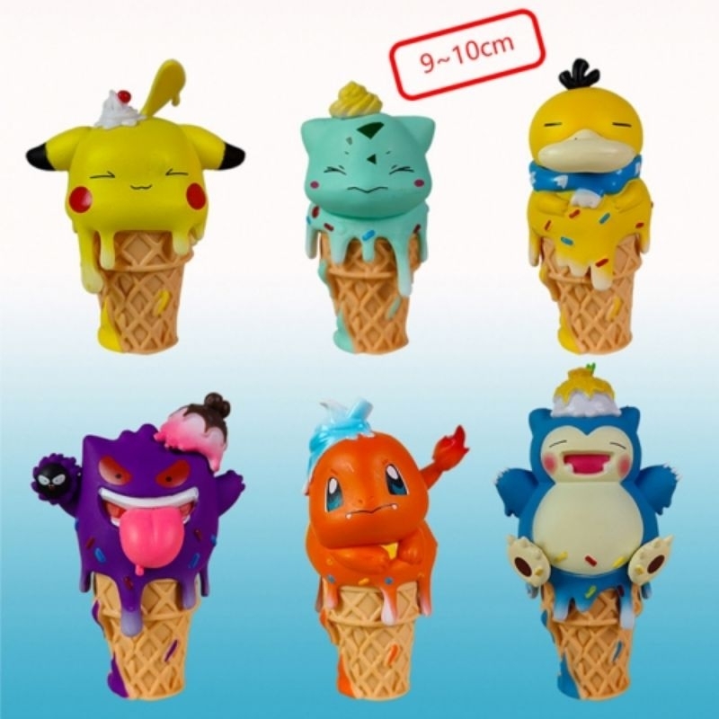 6 pcs Action Figures Pokemon ice cream pikachu psyduck gengar ...