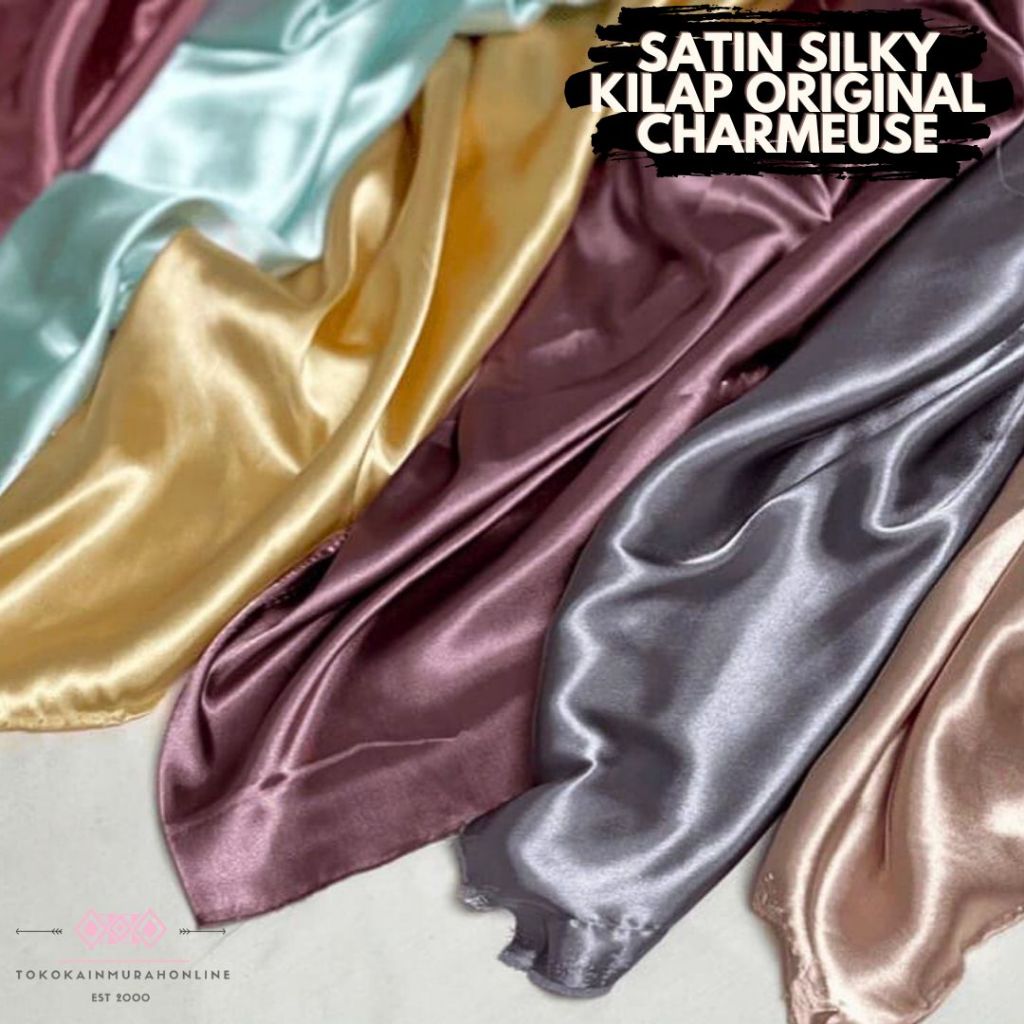 Clarissa CHARMEUSE Silk Satin Fabric Original Premium Plain Shine 100% ...