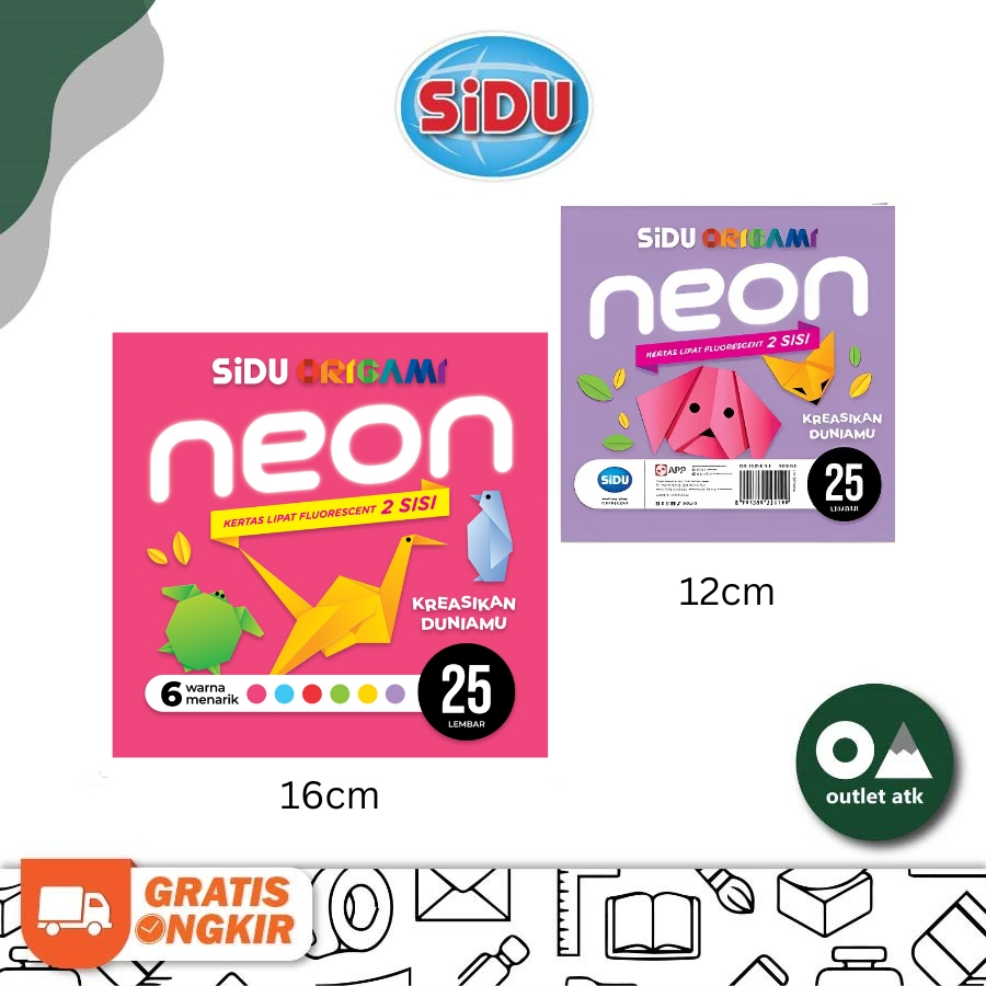 Origami Folding Paper / SIDU Neon 2 Sided Color Paper 25 Sheets ...
