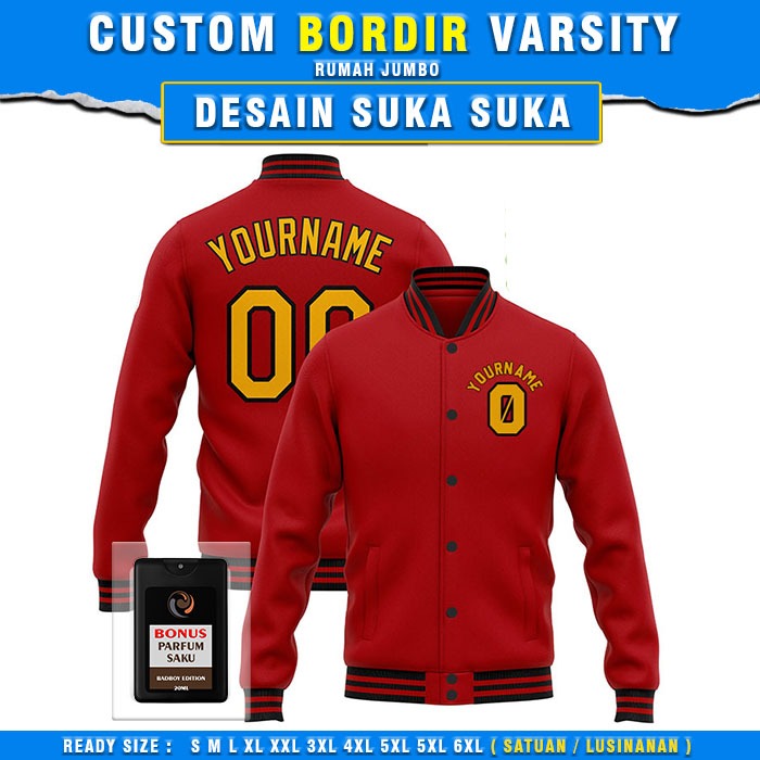 MERAH Custom Varsity Jacket Embroidered in RED unit, custom uniform ...