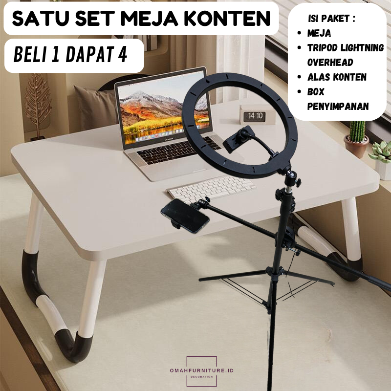 Omahfurniture.id One Set of Lesehan Folding Content Creator Table Gets 4 Ringlight Tripods ...