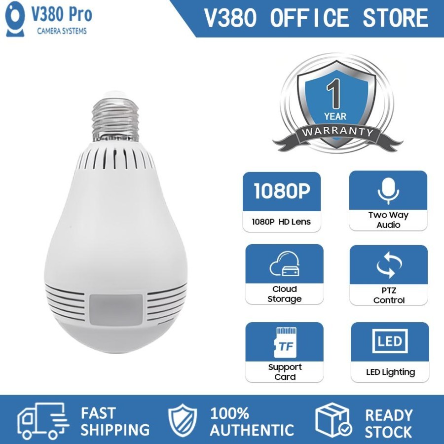 CCTV Camera Bulb V380 360 Degree Panoramic Fish Eye Spy Hidden Security ...