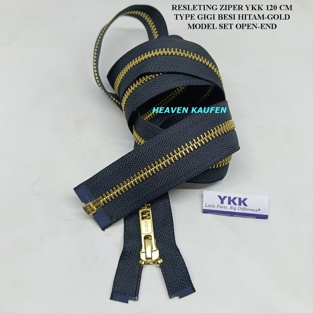HITAM Ykk Zipper Zipper 120 cm Iron Teeth Type Black - Gold Gold Set ...
