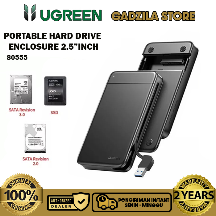 UGREEN Case Casing Enclosure Built-in Cable USB A 3.0 2.5" HDD SSD SATA ...