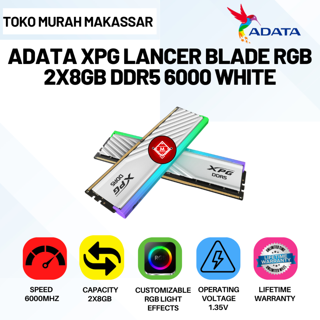 Traditional RAM MEMORY DDR5 XPG LANCER BLADE WHITE PC4800 16GB (2X8GB ...